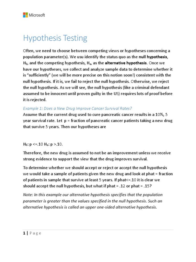 Hypothesis Testing: Example 1: Does A New Drug Improve Cancer Survival ...