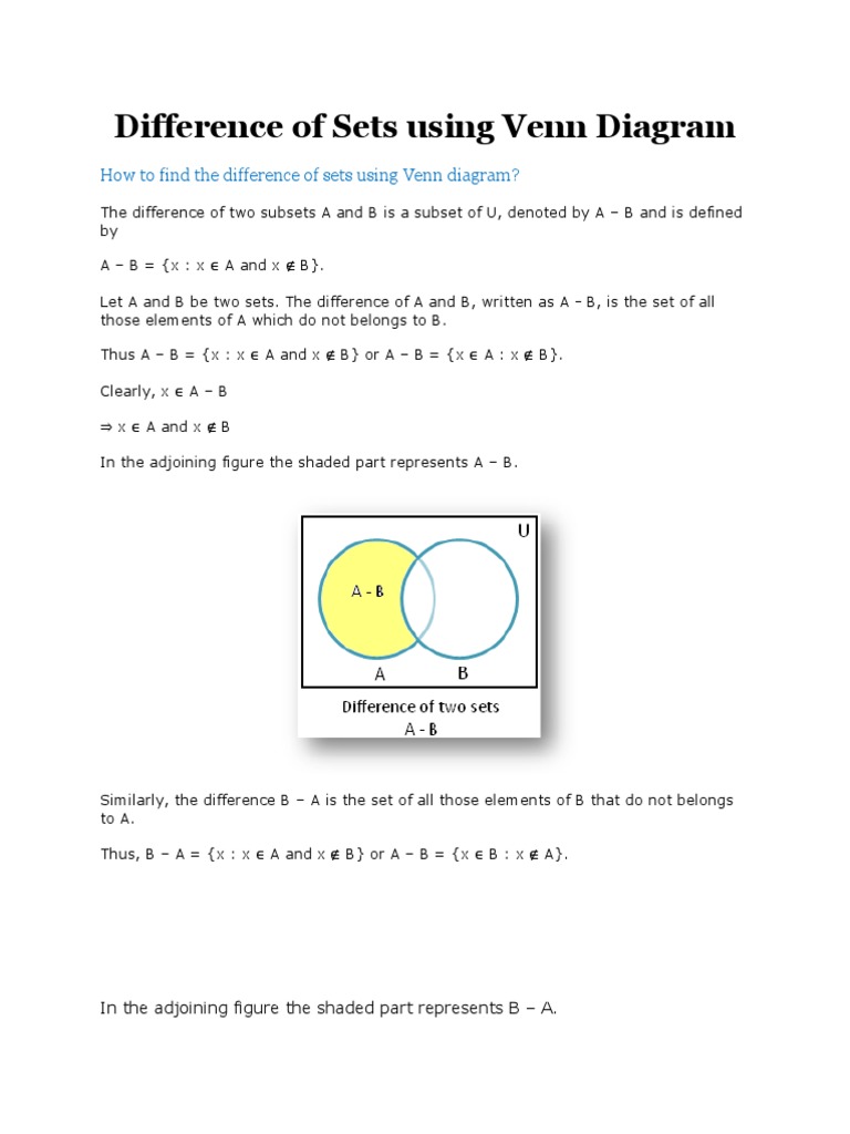 Set Differences with Venn Diagrams | PDF