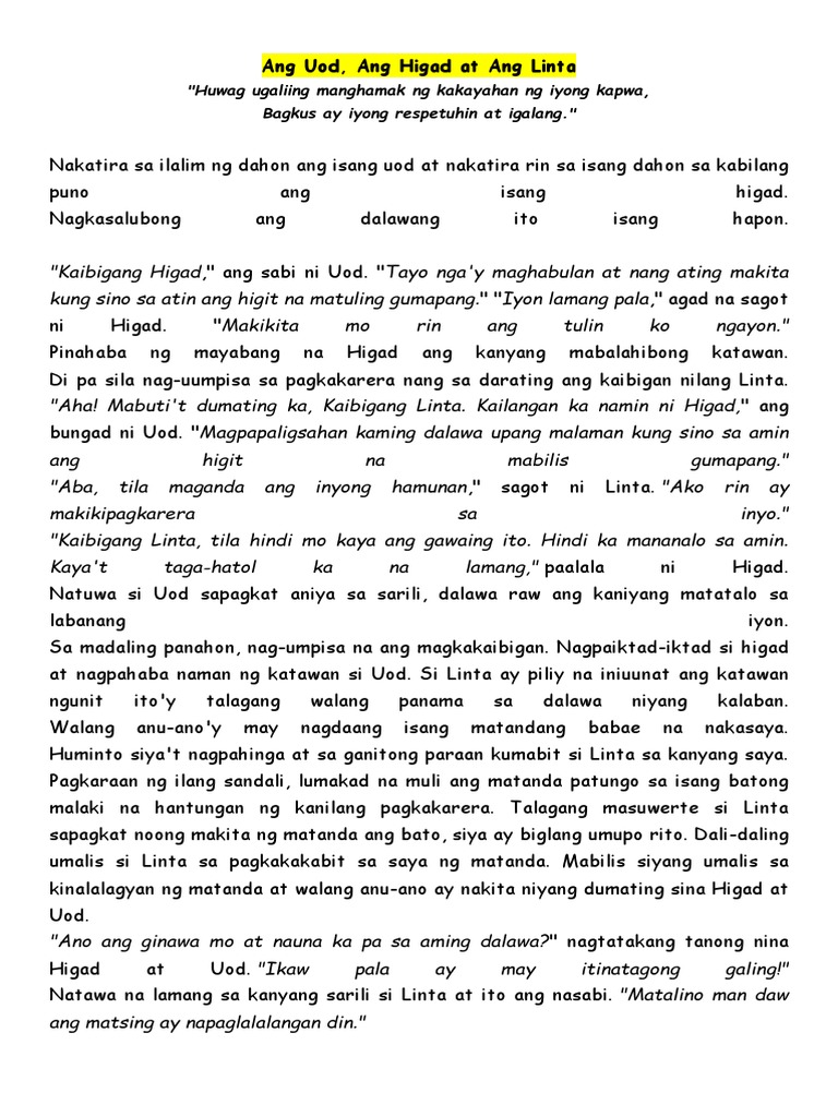Ang Uod at Ang Higad Pabula | PDF