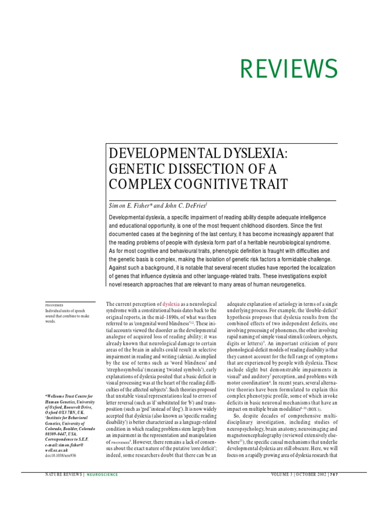 Developmental Dyslexia | PDF | Dyslexia | Genetic Linkage