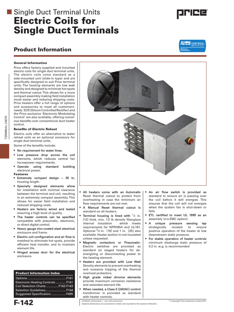 Electric Coils For Single Duct Terminals | PDF | Hvac | Switch