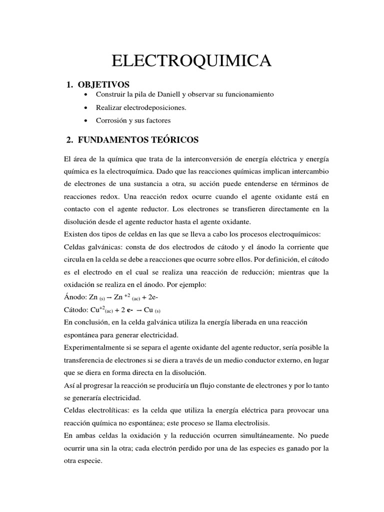 Practica de Electroquimica | PDF | Electroquímica | Redox