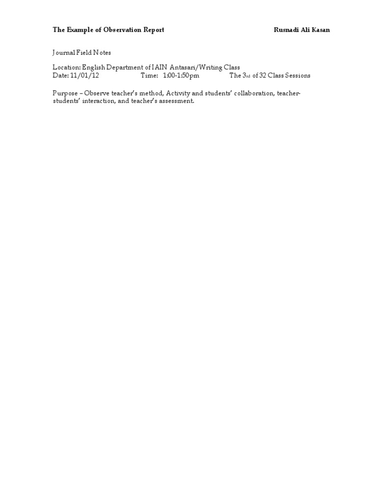 Example of Observation Report | PDF | Educational Assessment | Essays