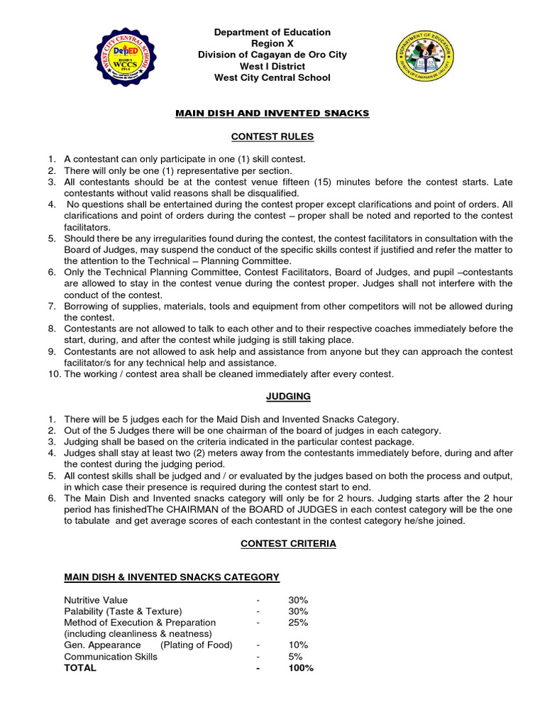 Nutrition Month Cooking Contest Criteria and Rules | PDF | Foods | Business