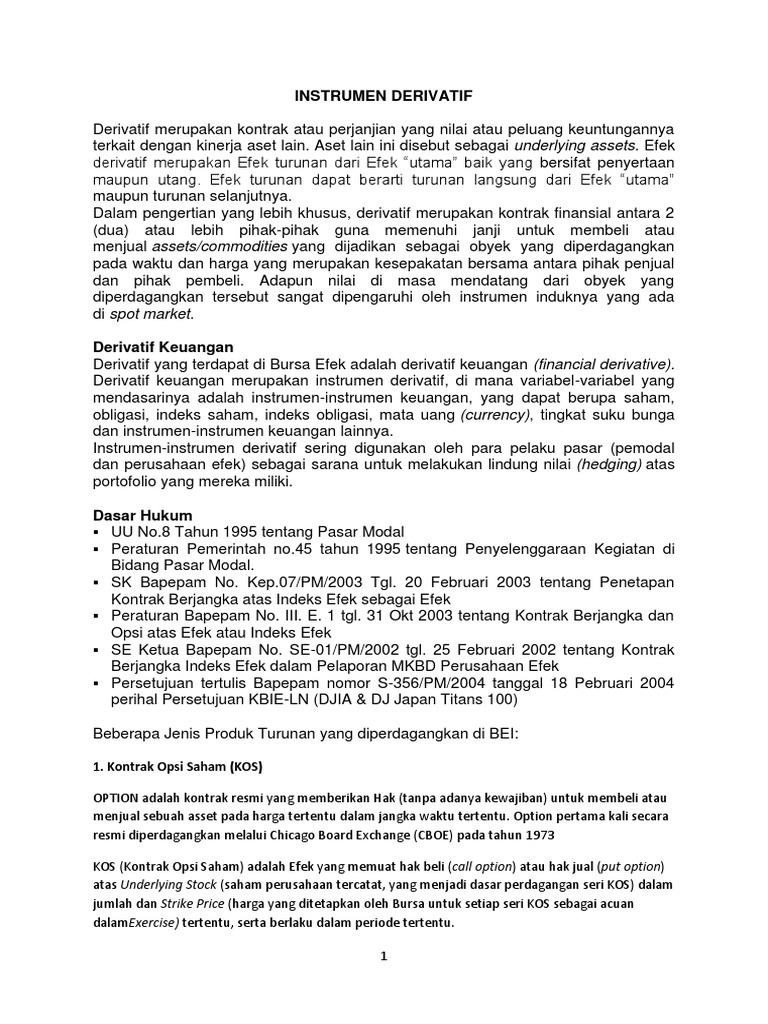 Jenis dan Contoh Instrumen Derivatif | PDF
