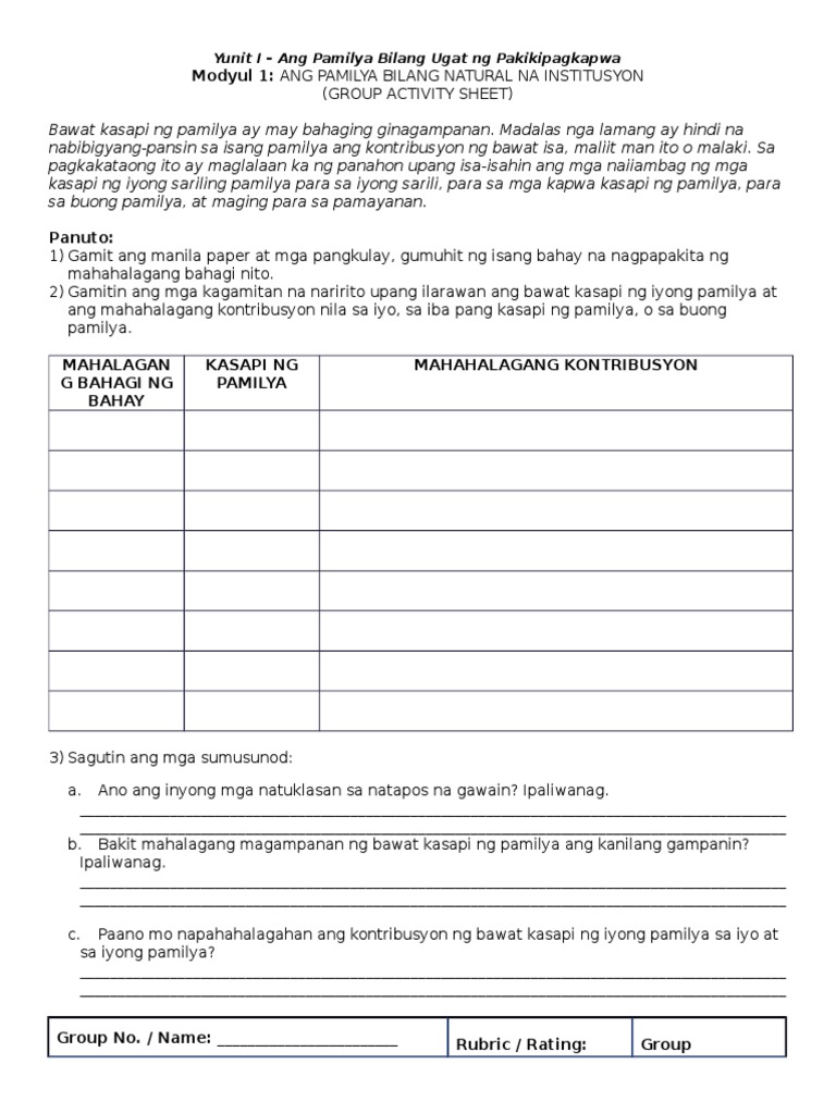 EsP 8 Module 1 Group Activity Sheet | PDF