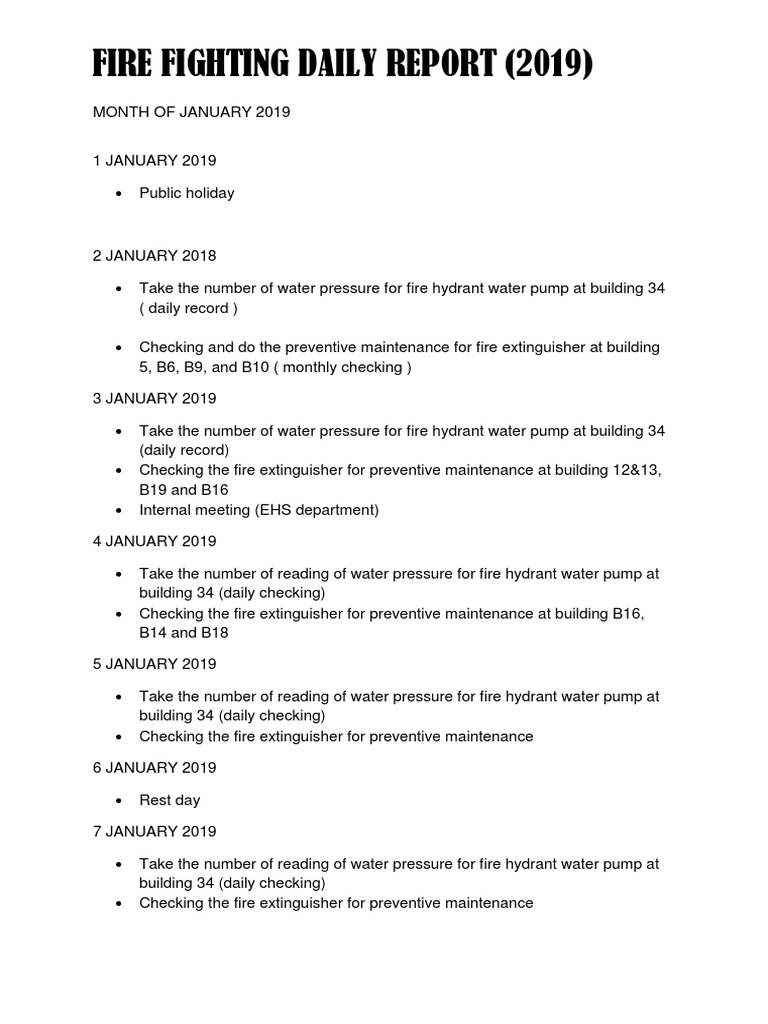 Fire Fighting Daily Report (2019) | Firefighting | Fires