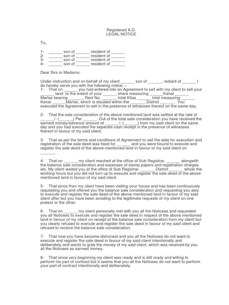 Sample Specific Performance Format | PDF | Deed | Business Law