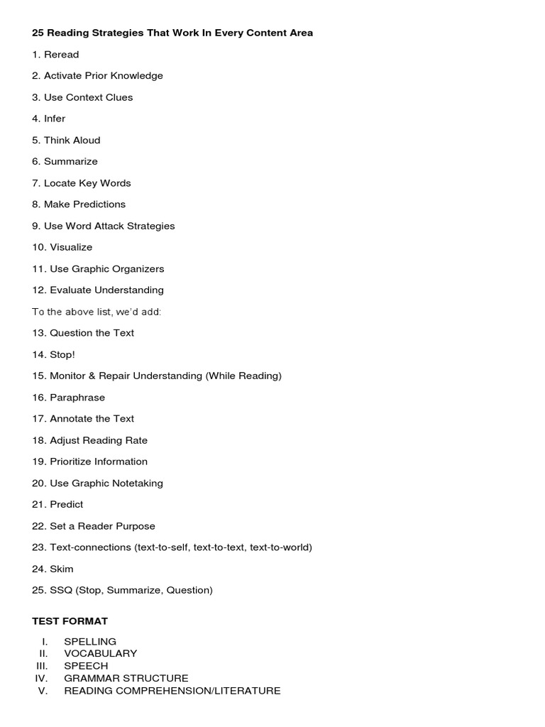 25 Reading Strategies That Work In Every Content Area Download Free