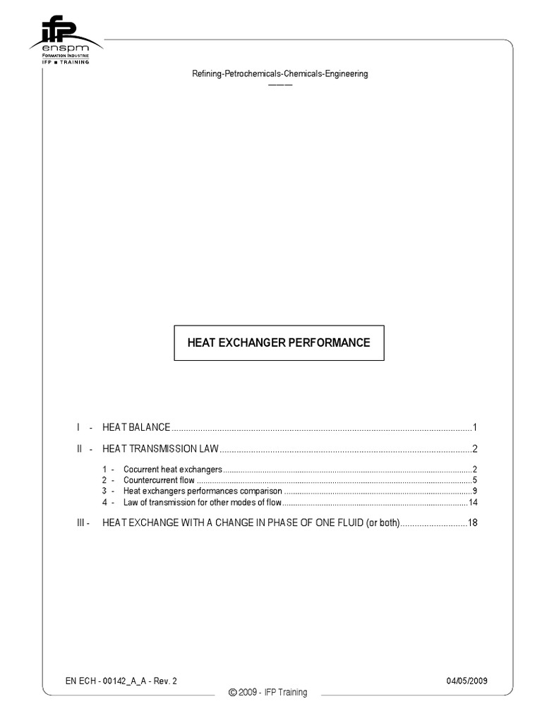 Heat Exchanger Performance: 2009 - IFP Training | PDF | Heat Transfer | Heat Exchanger
