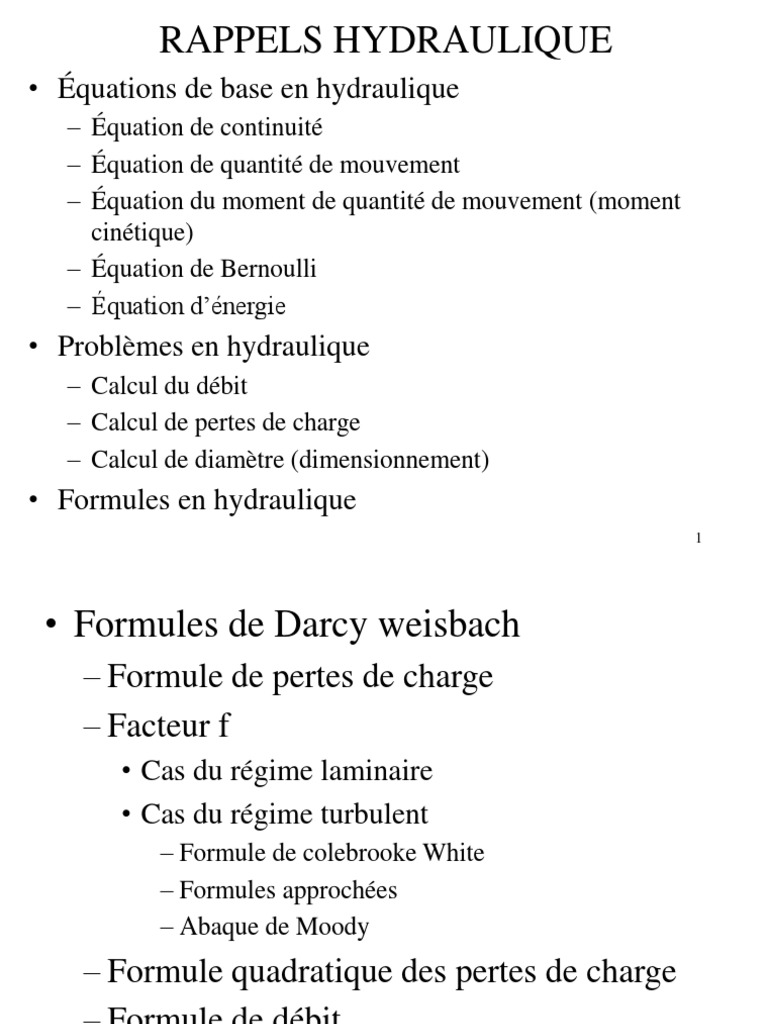 Formules et Équations en Hydraulique | PDF | Mécanique des fluides ...