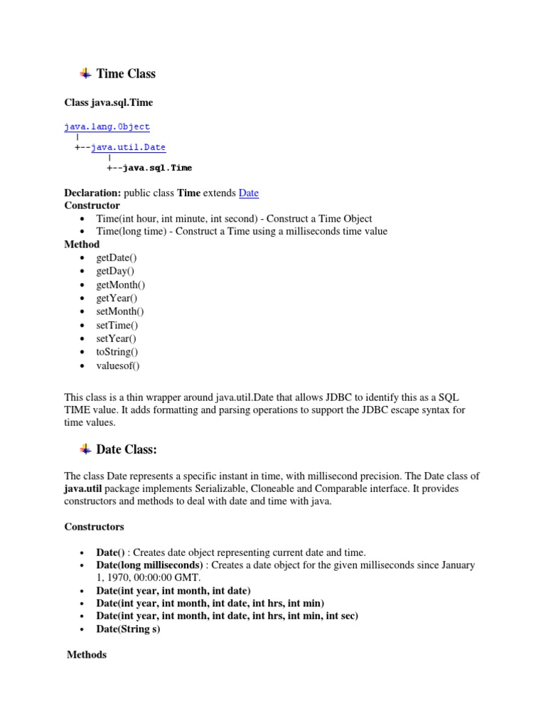 Time Class Java Lang Object Java Util Date Download Free Pdf Class Computer