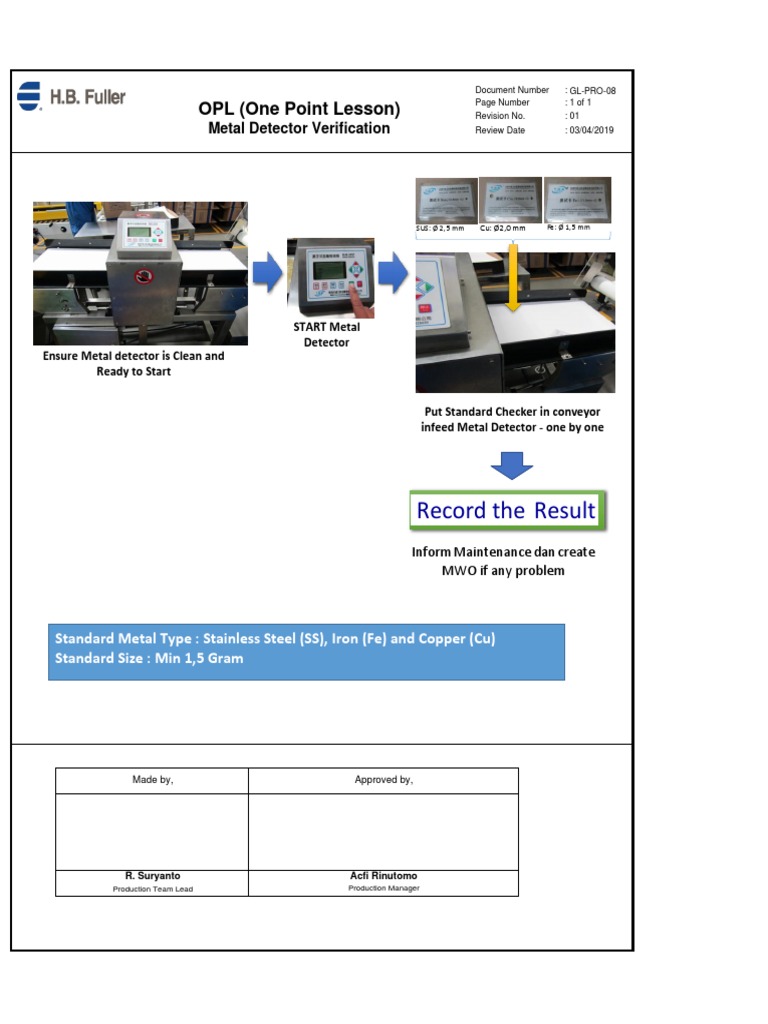 GL-PRO-08 OPL (One Point Lesson) Rev 01 Metal Detector Verification | PDF