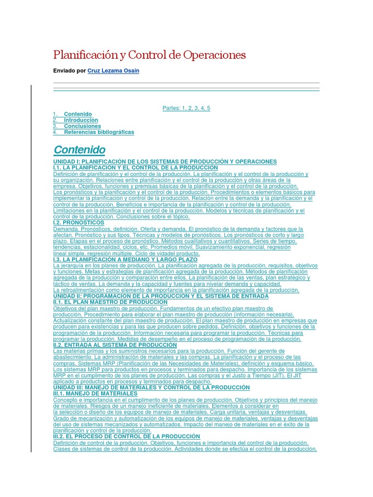 Planificación y Control de Operaciones | PDF | Planificación | Oferta y ...