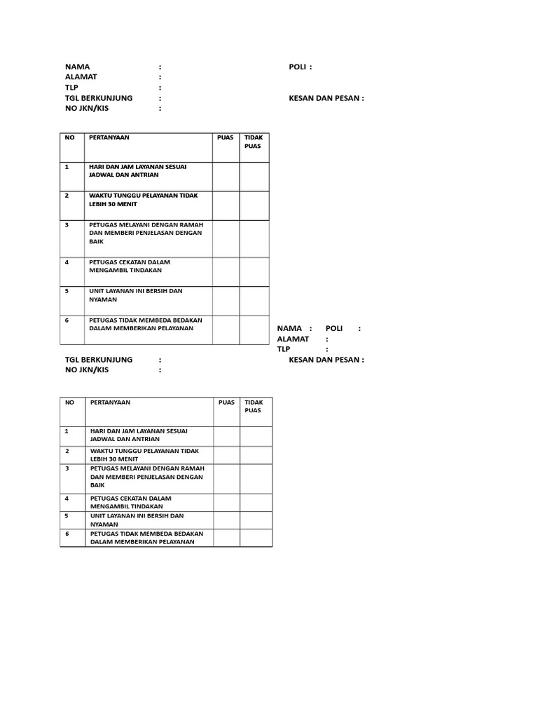 Form Puas Tidak Puas Poli | PDF | Hukum