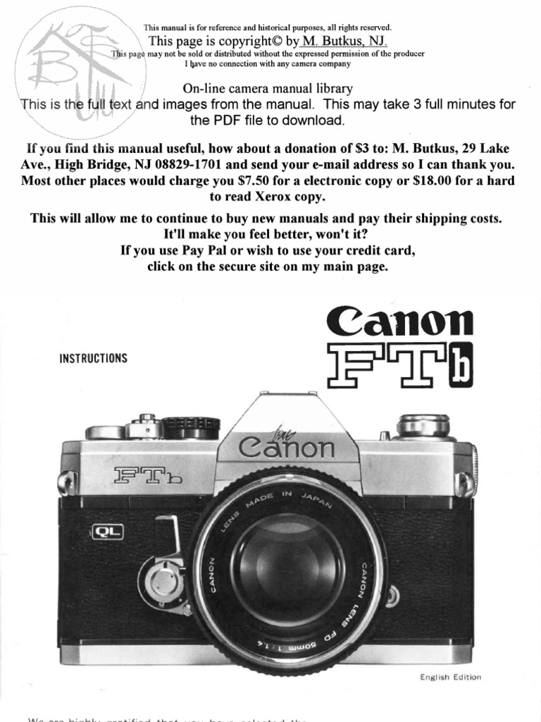 Canon FTB | PDF | Aperture | Camera Lens