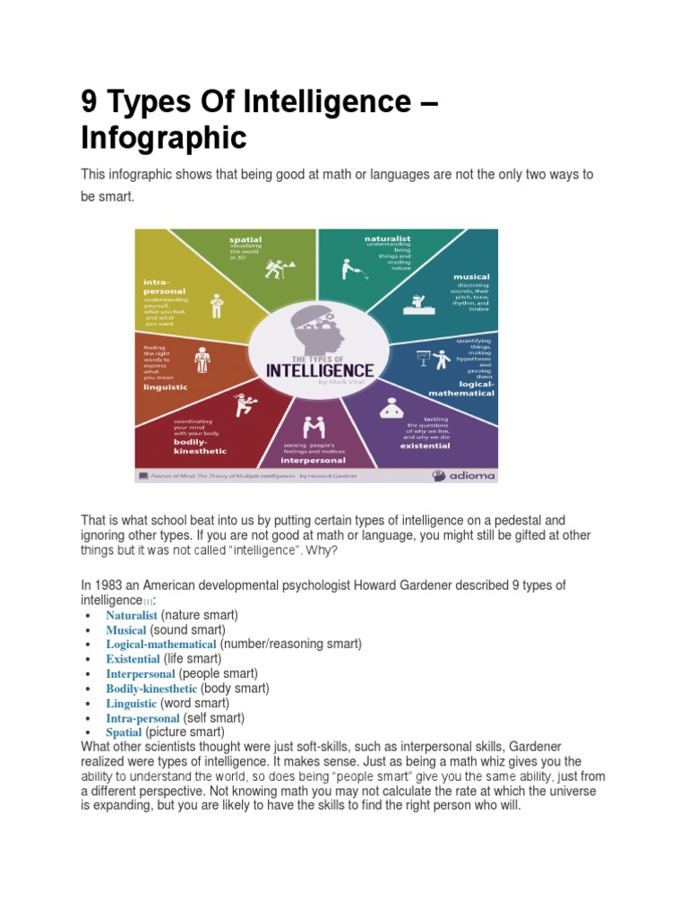 9 Types of Intelligence - Infographic | PDF | Intelligence | Cognition