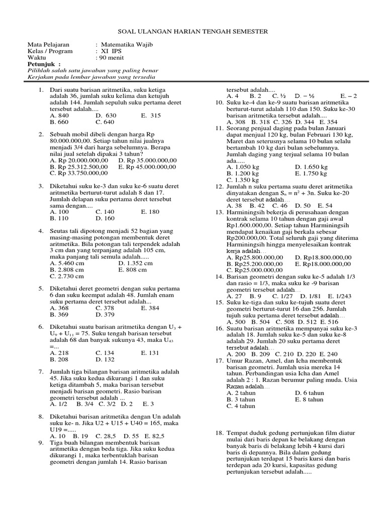 MTK Wajib Kelas Xi Ips | PDF