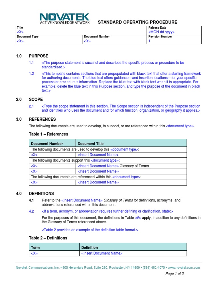 Standard Operating Procedure Template | PDF | Document | Scope ...