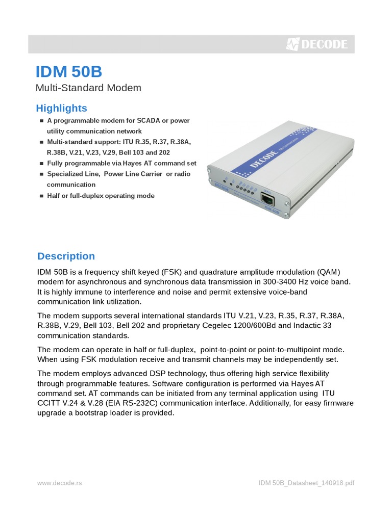 Idm-50b Datasheet 140918 | PDF | Modem | Modulation