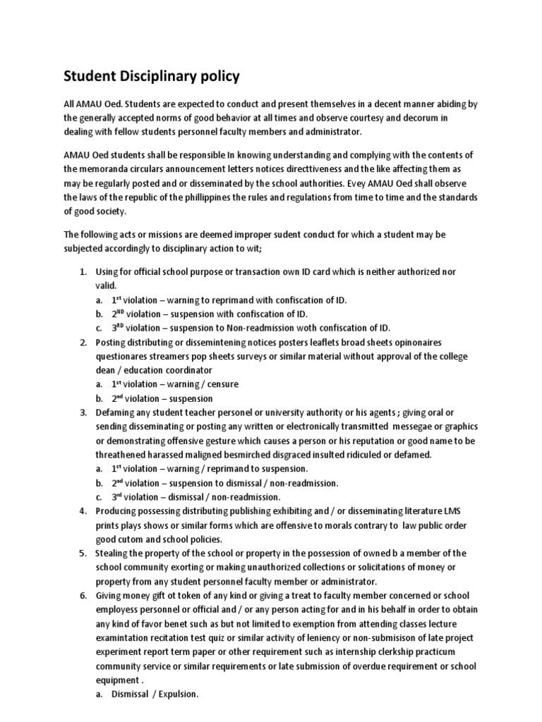 Week 12 Student Disciplinary Policy | PDF | Justice | Crime & Violence