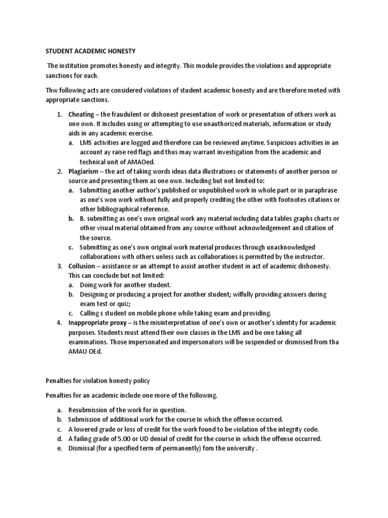 Week 11 Student Academic Honesty | PDF | Academic Dishonesty | Plagiarism