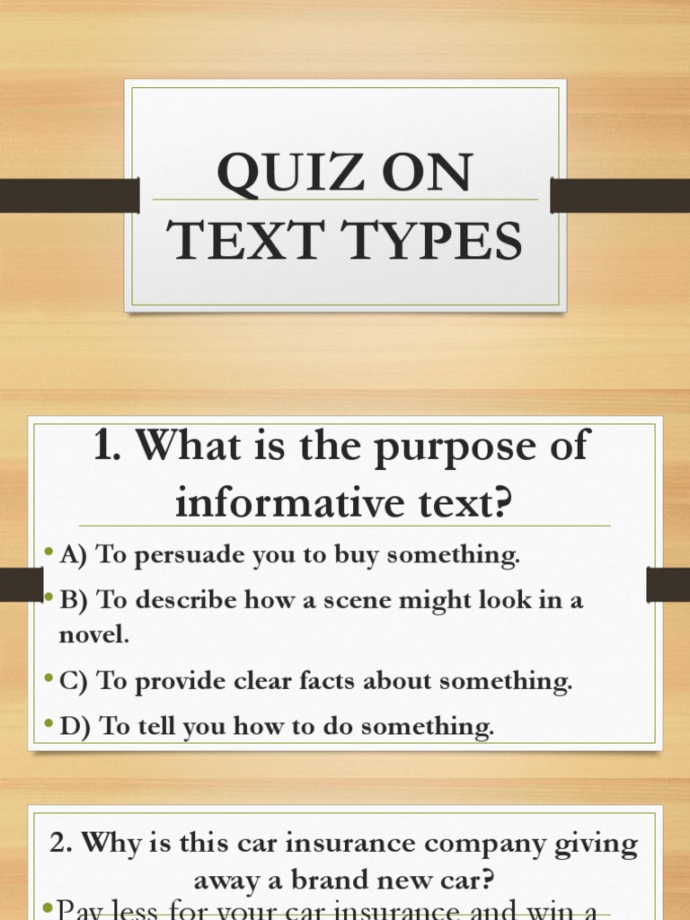 Quiz On Text Types | PDF | Newspapers | Books