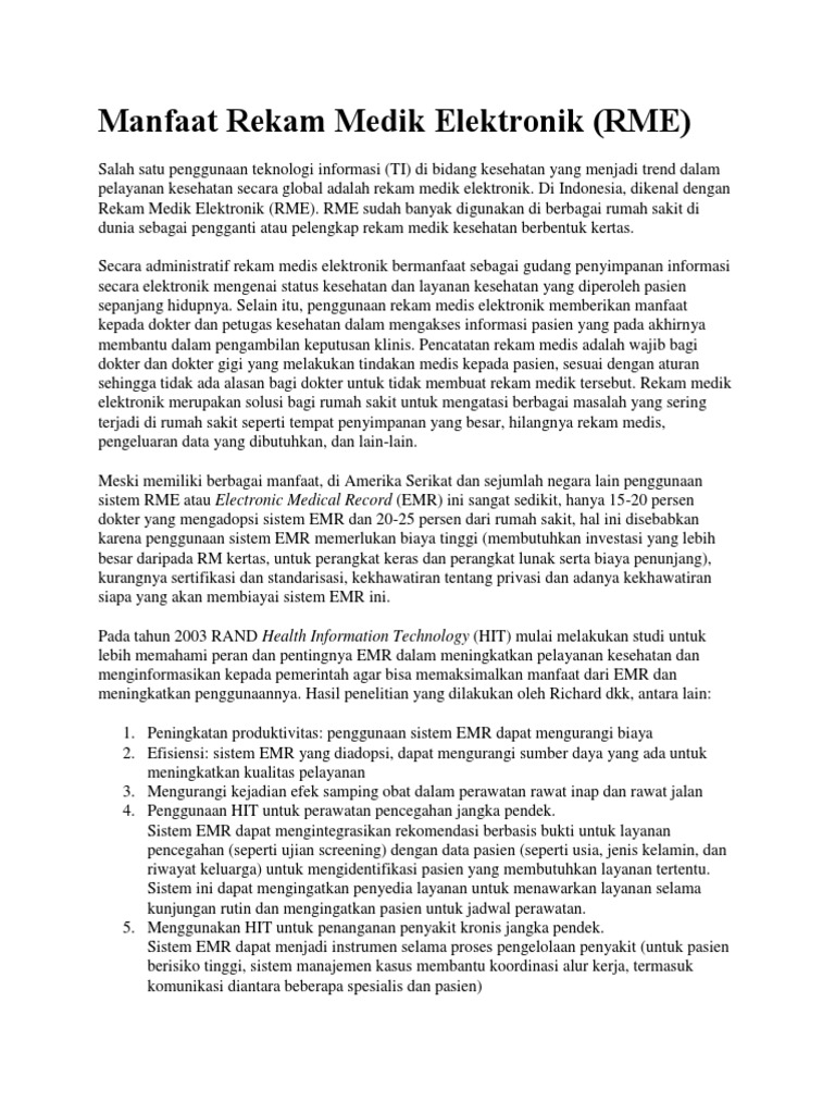 Manfaat Rekam Medis Elektronik | PDF