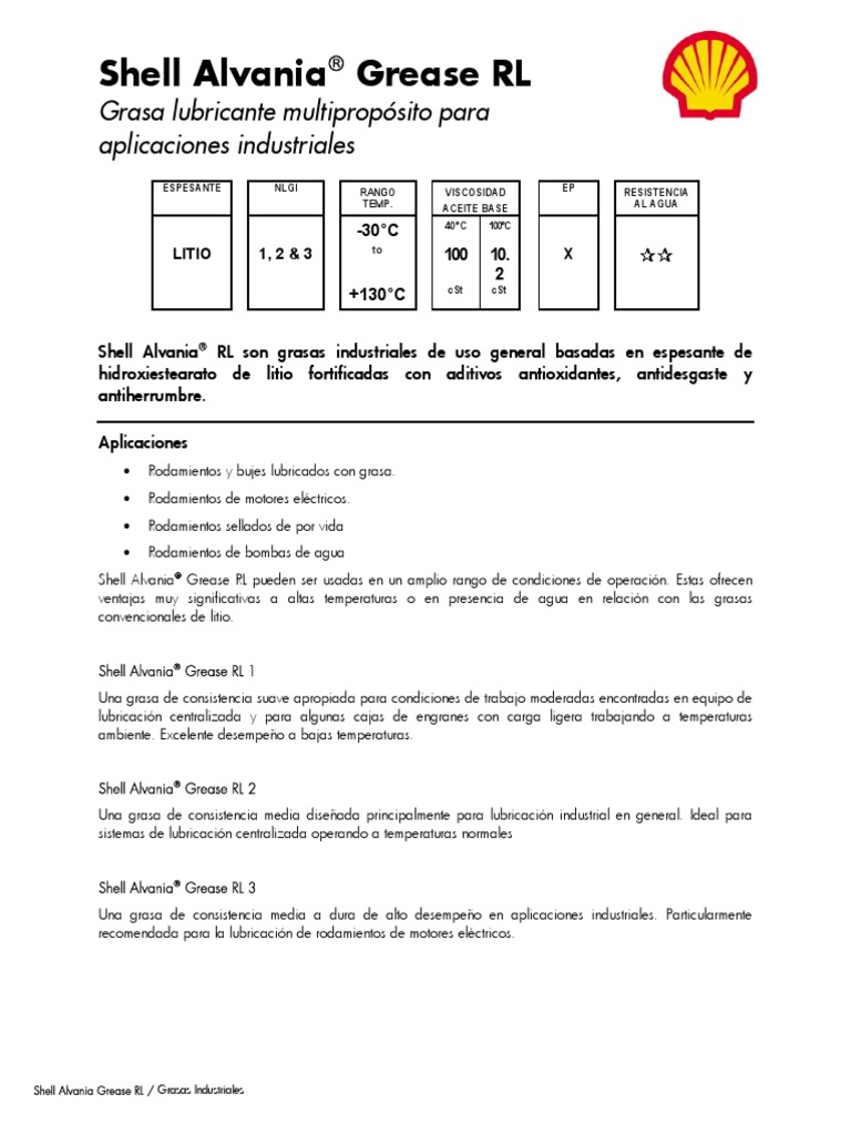 Grasas Shel Alvania | Descargar gratis PDF | Lubricante | Agua