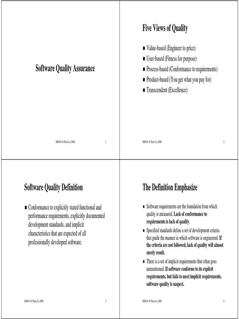 Five Views of Quality and Factors for Assessing Software Quality | PDF ...