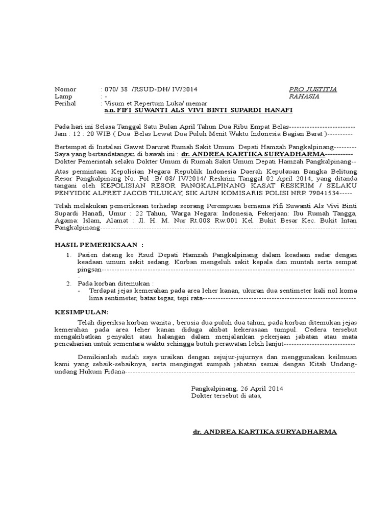 Visum Luka dan Mayat RSUD Depati Hamzah | PDF