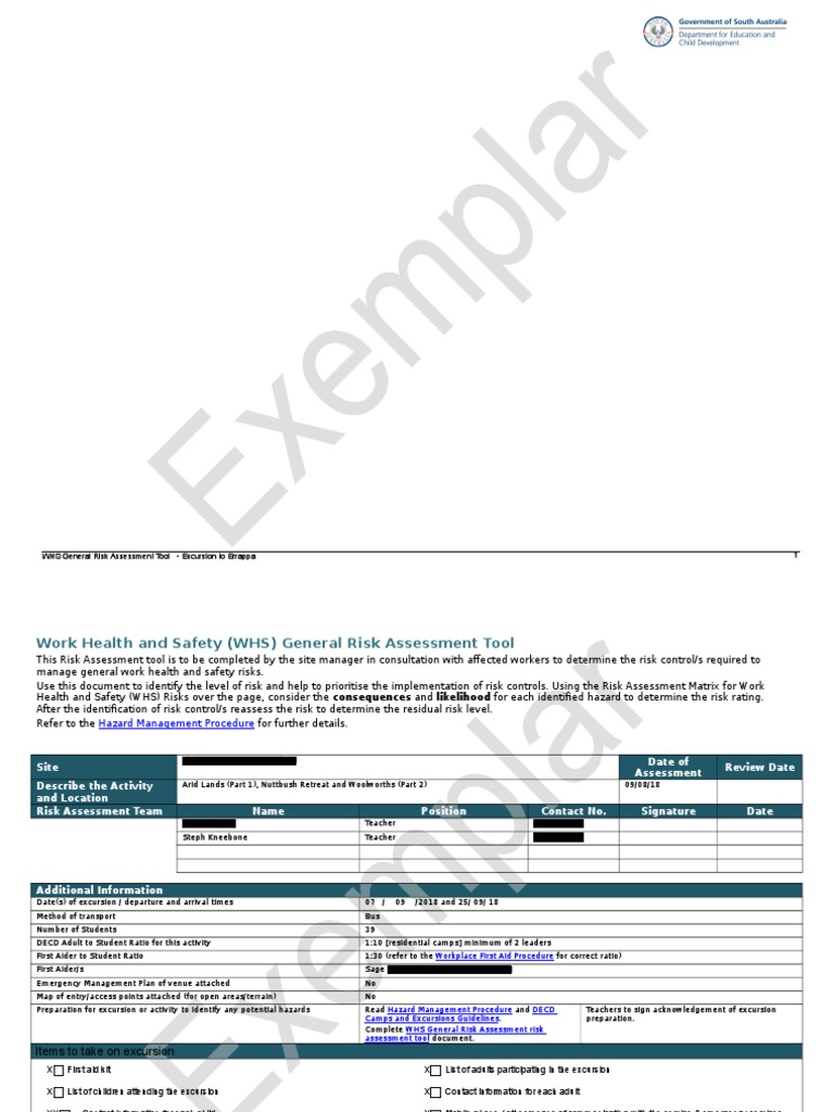 Whs-Risk-Assessment-Tool-Camps-Excursions-Station 2018 1 | PDF | Risk ...