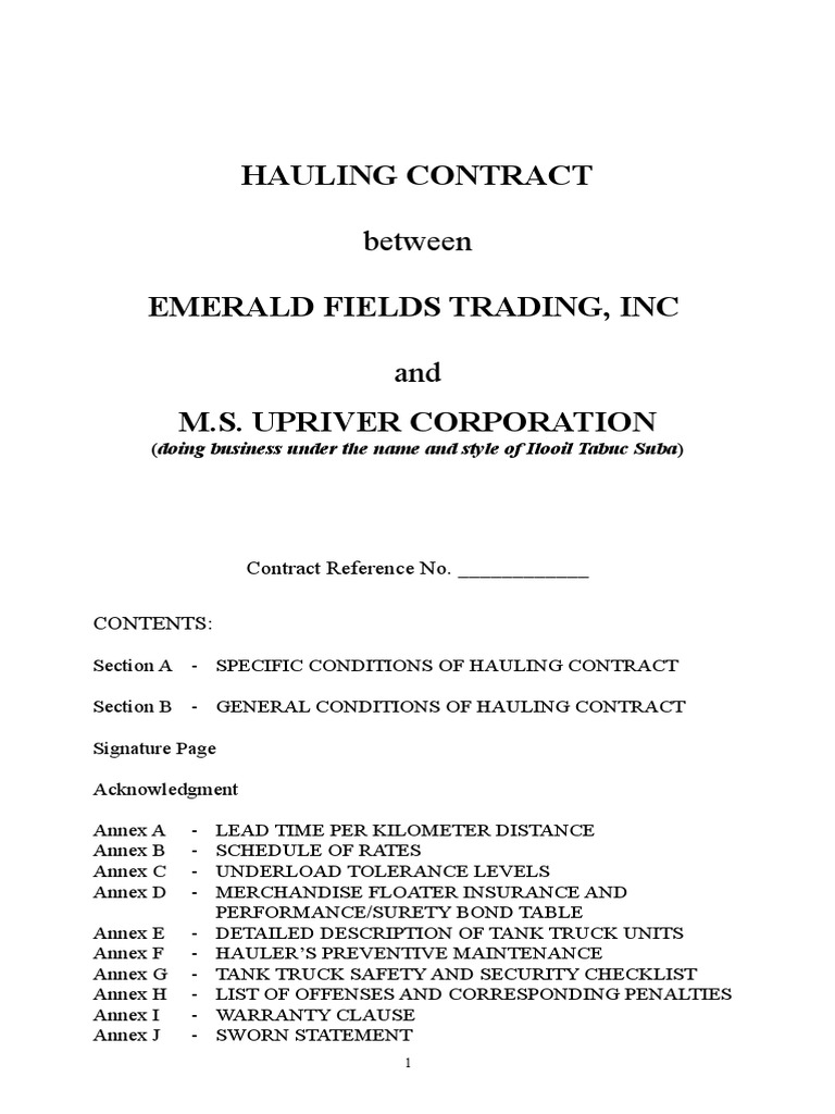 Hauling Contract | PDF | Liability Insurance | Indemnity
