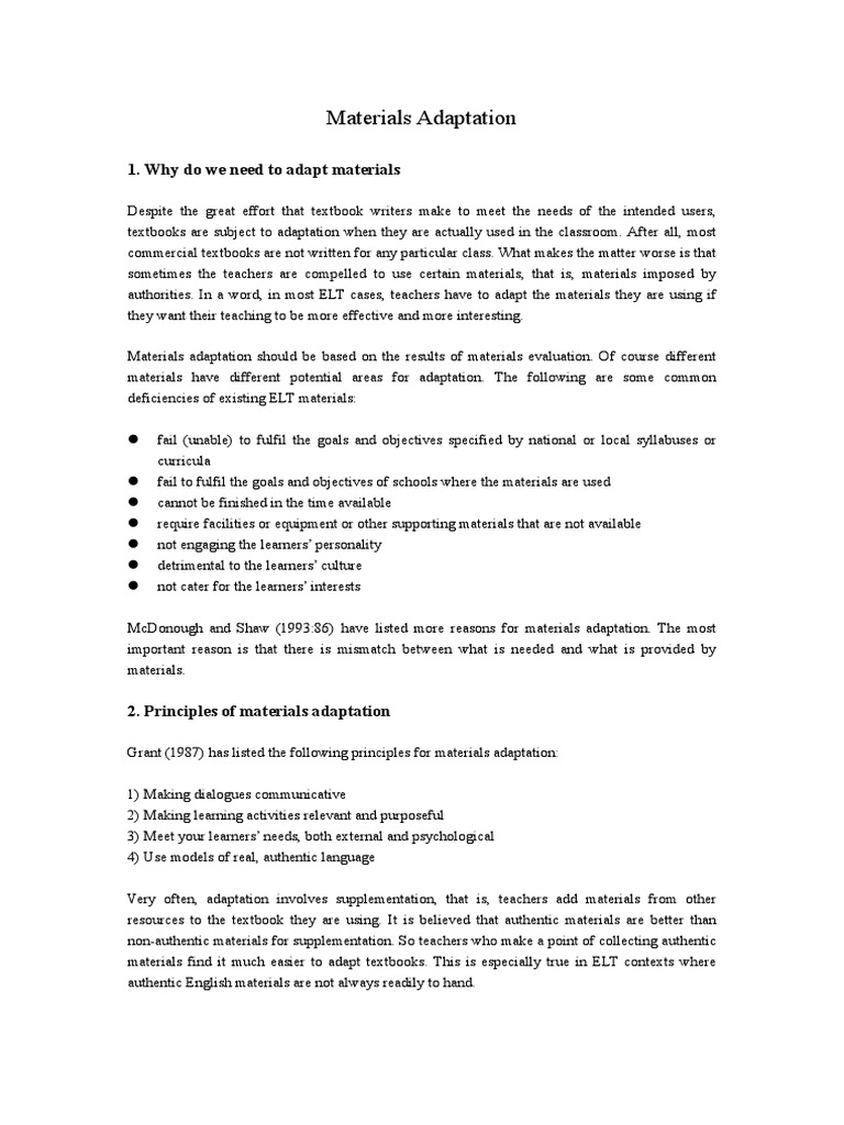 Material Adaptation Bahan | PDF | Textbook | Teachers