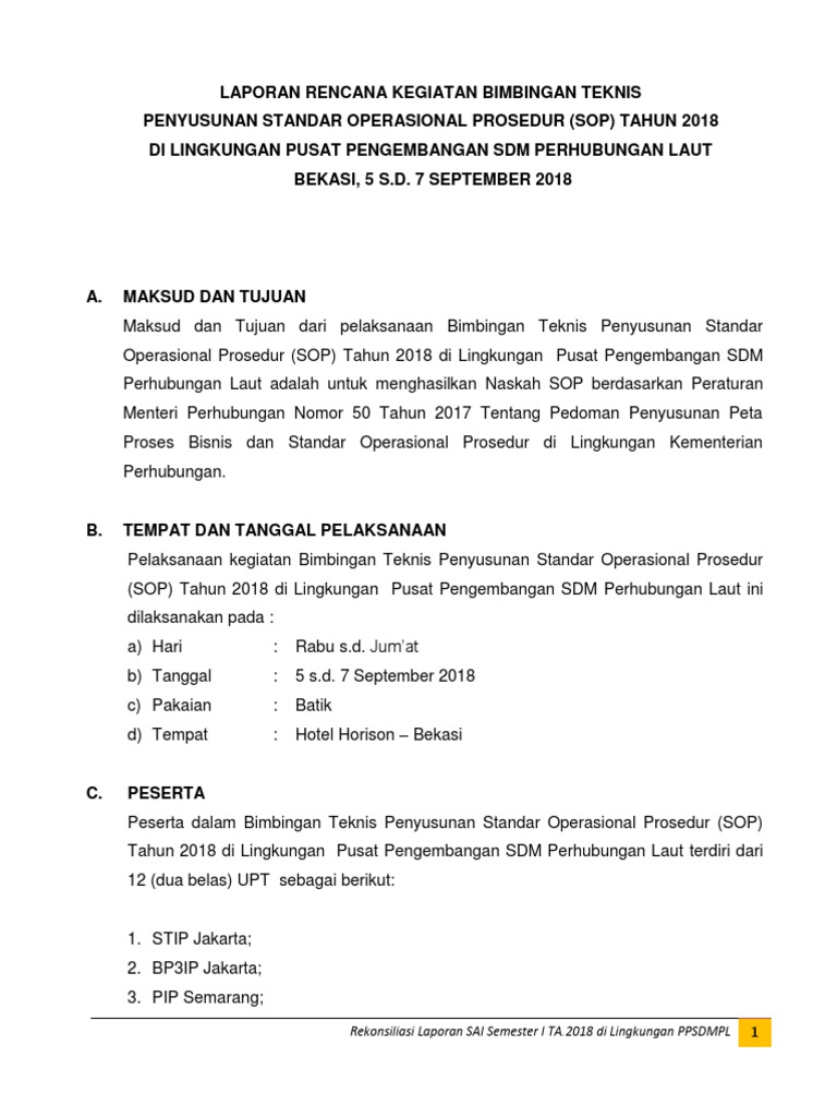 LAPORAN Rencana Kegiatan Bimtek SOP | PDF