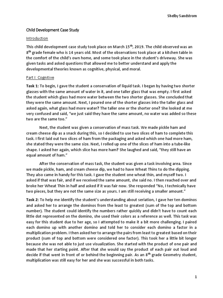 Child Development Case Study | PDF | Cognitive Development | Classroom