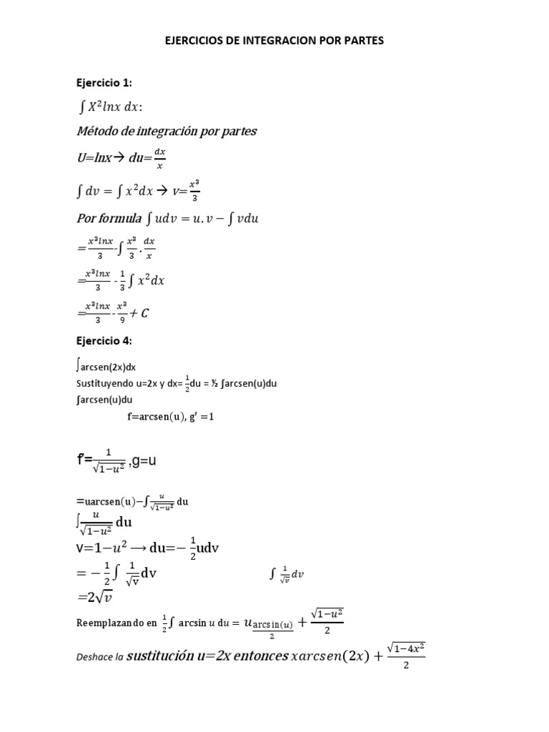 Ejercicios Resueltos de Integración por Partes | PDF | Integral ...