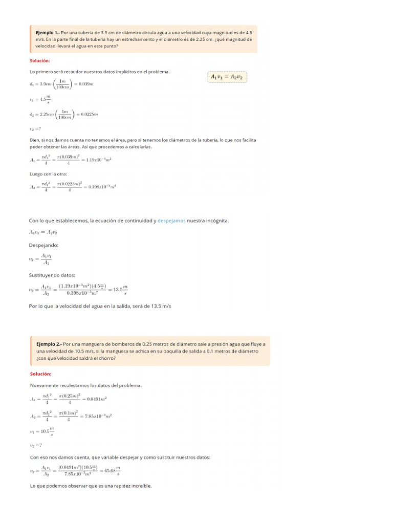 Ecuacion de Continuidad-Ejercicios Resueltos | PDF