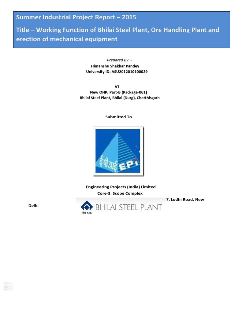 Working Function of Steel Plant, New ORE Handling Plant and Mechanical ...