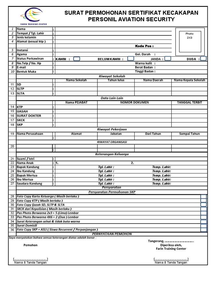 Formulir Pendaftaran Avsec Training Edit New2019 | PDF
