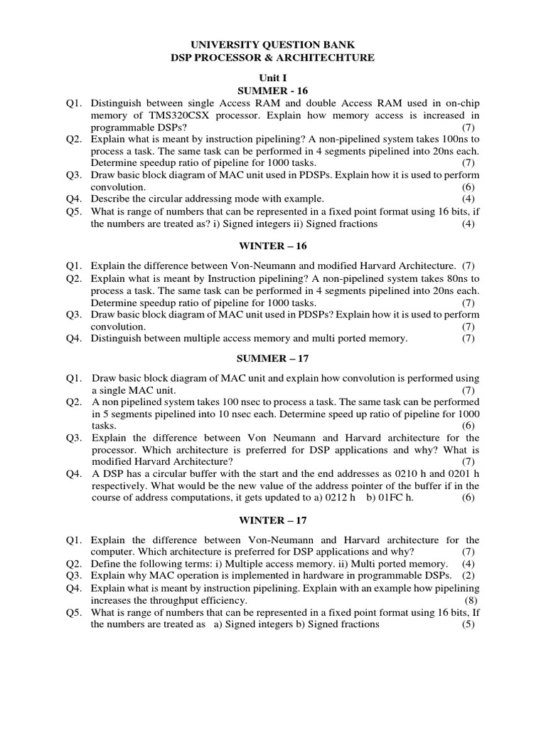 Question Bank | PDF | Discrete Fourier Transform | Digital Signal Processor