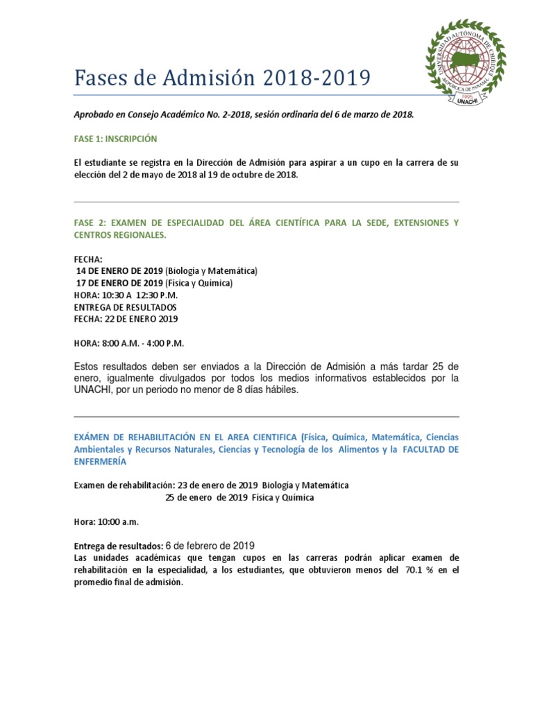 Fases de Admisión 2018 | PDF | Universidad | Prueba (evaluación)