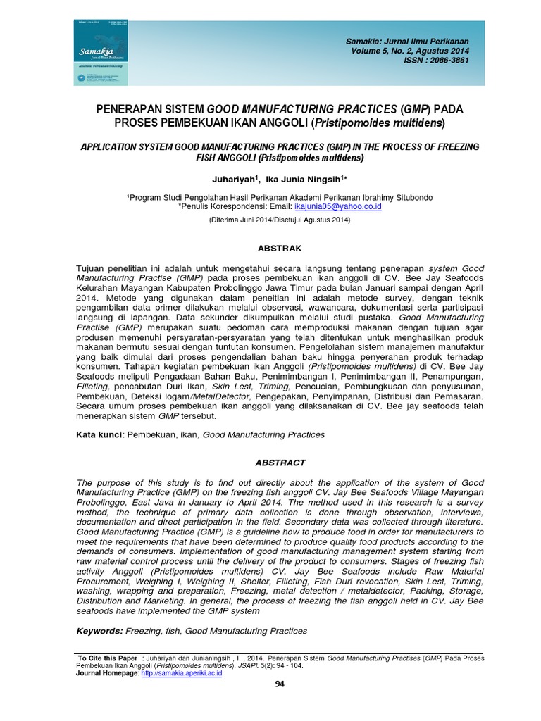 Penerapan GMP Pembekuan Ikan Anggoli | PDF