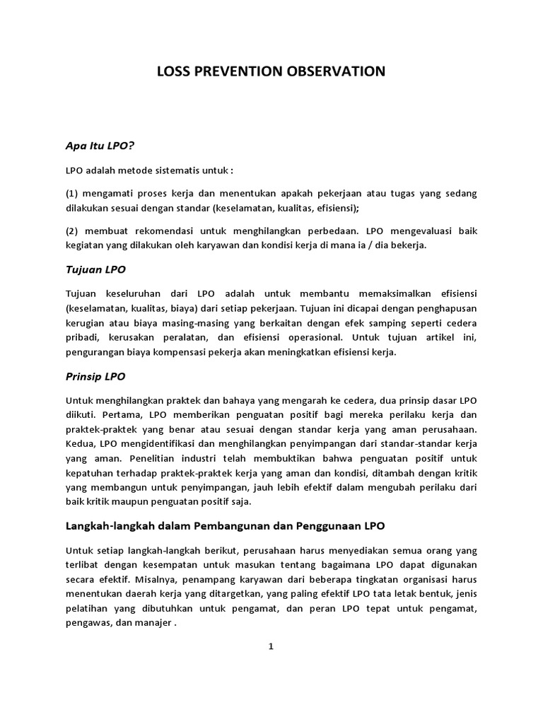 Loss Prevention Observation | PDF