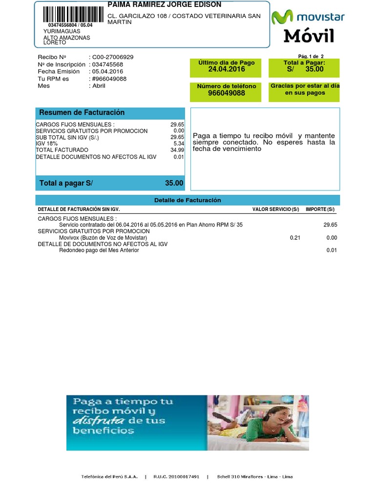 Recibo Celular Jorge 24-04-16 | PDF | Servicio de Mensajes Multimedia ...