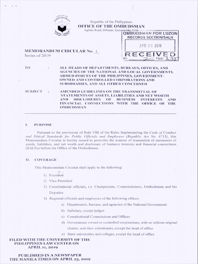 Ombudsman Memorandum Circular Order No. 1, Series of 2019 WITH ...