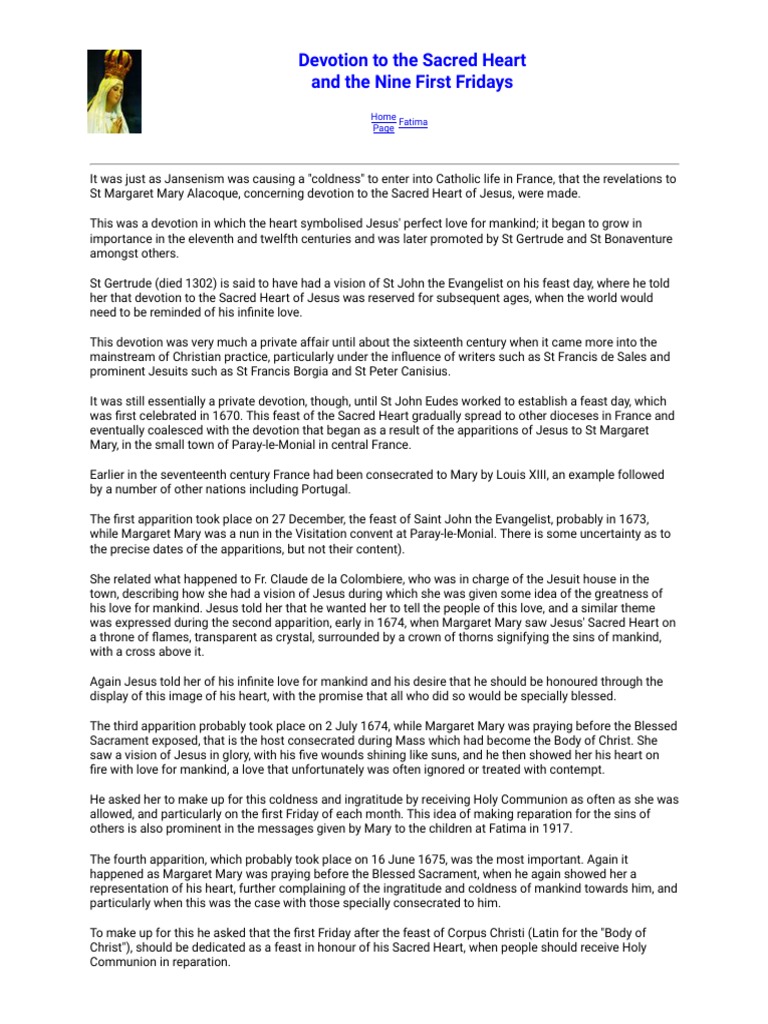 Devotion To The Sacred Heart and The Nine First Fridays | PDF | Our ...