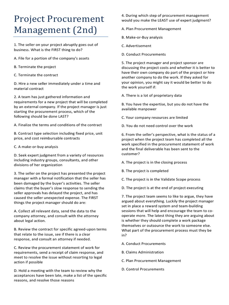 Procurement Test 2 | PDF | Procurement | Project Management