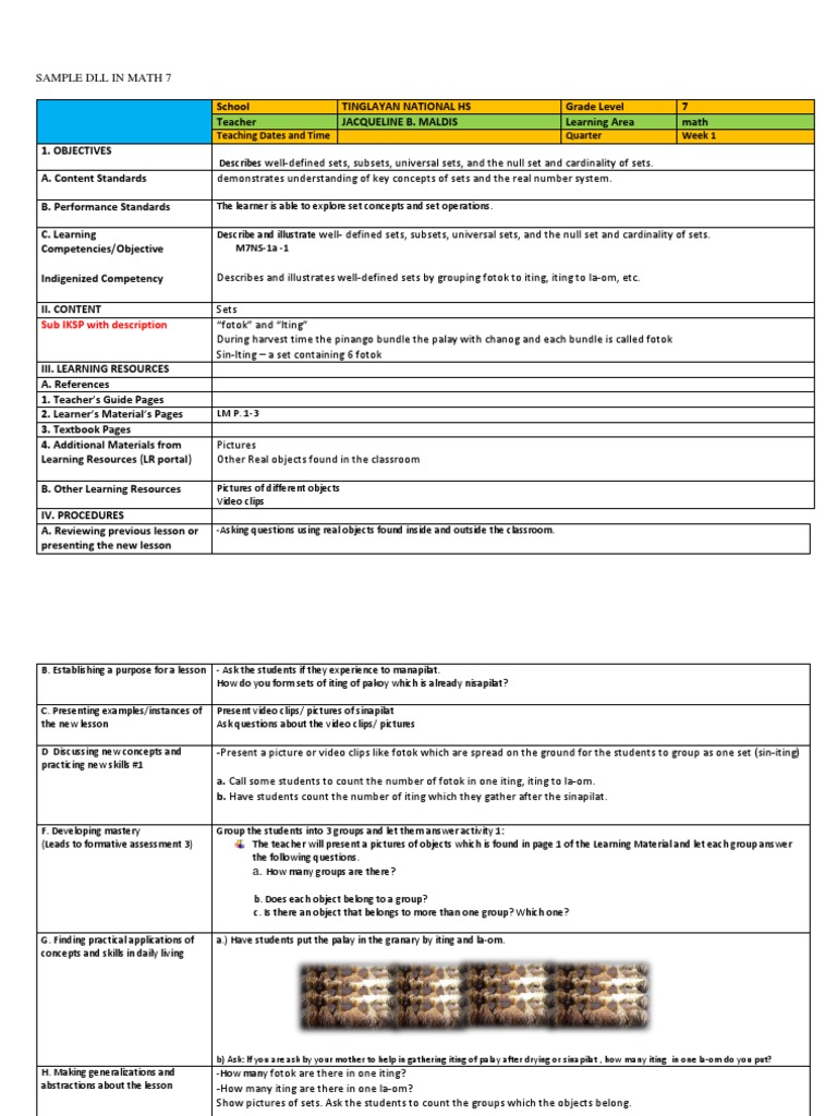 Sample DLL in Math 7 | PDF | Equations | Variable (Mathematics)