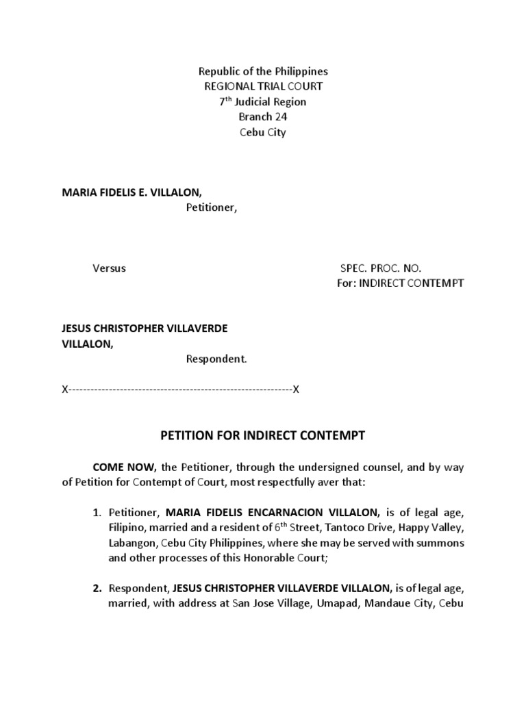 Complaint For Indirect Contempt | PDF | Contempt Of Court | Courts